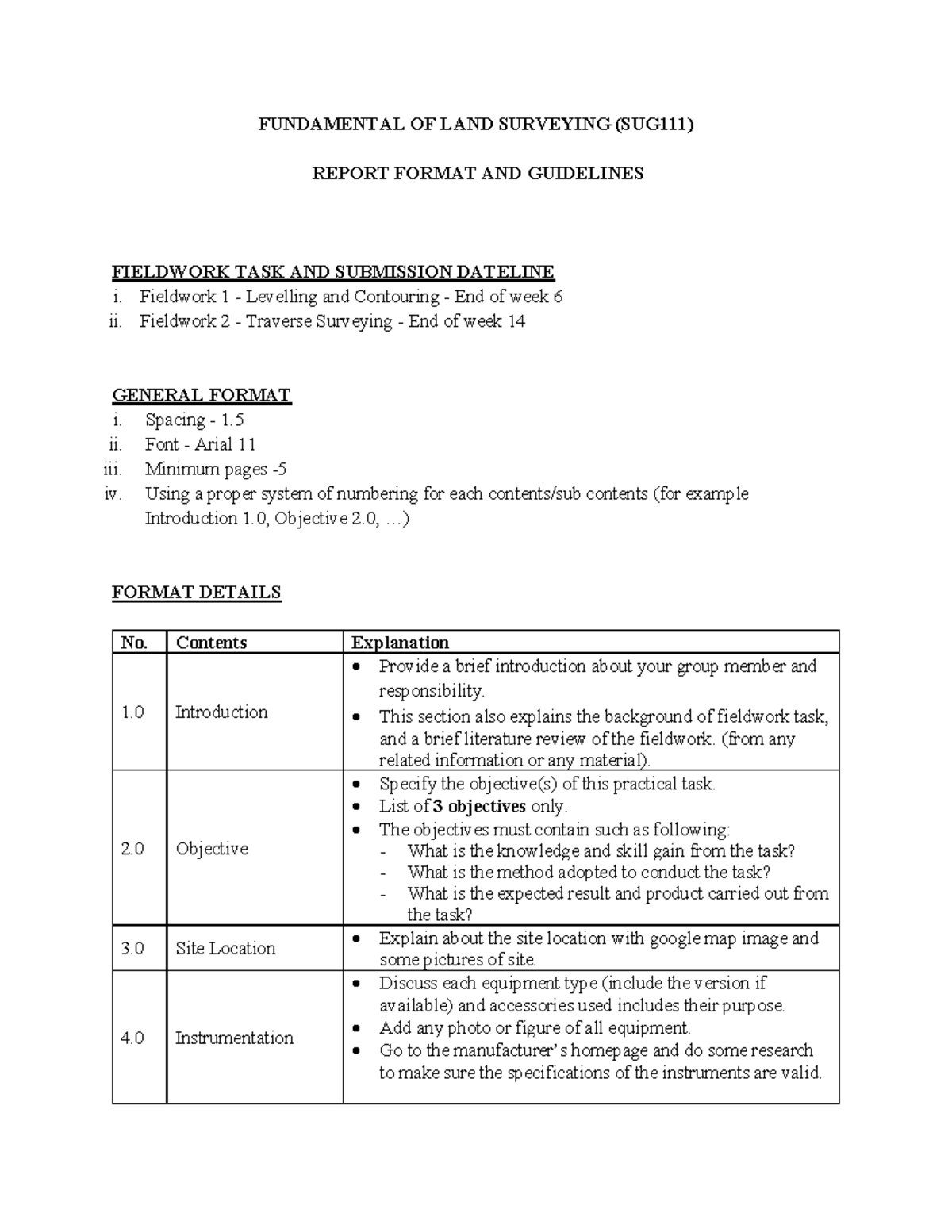 SUG111 Report Guideline - FUNDAMENTAL OF LAND SURVEYING (SUG111) REPORT ...