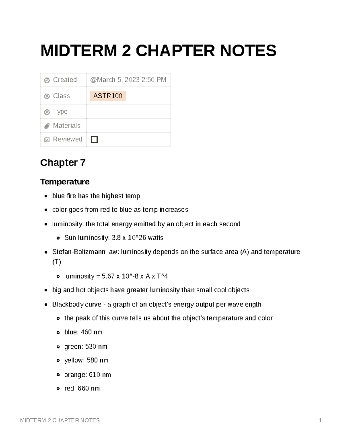 Midterm 2 Chapter Notes Midterm 2 Chapter Notes Created Class Astr