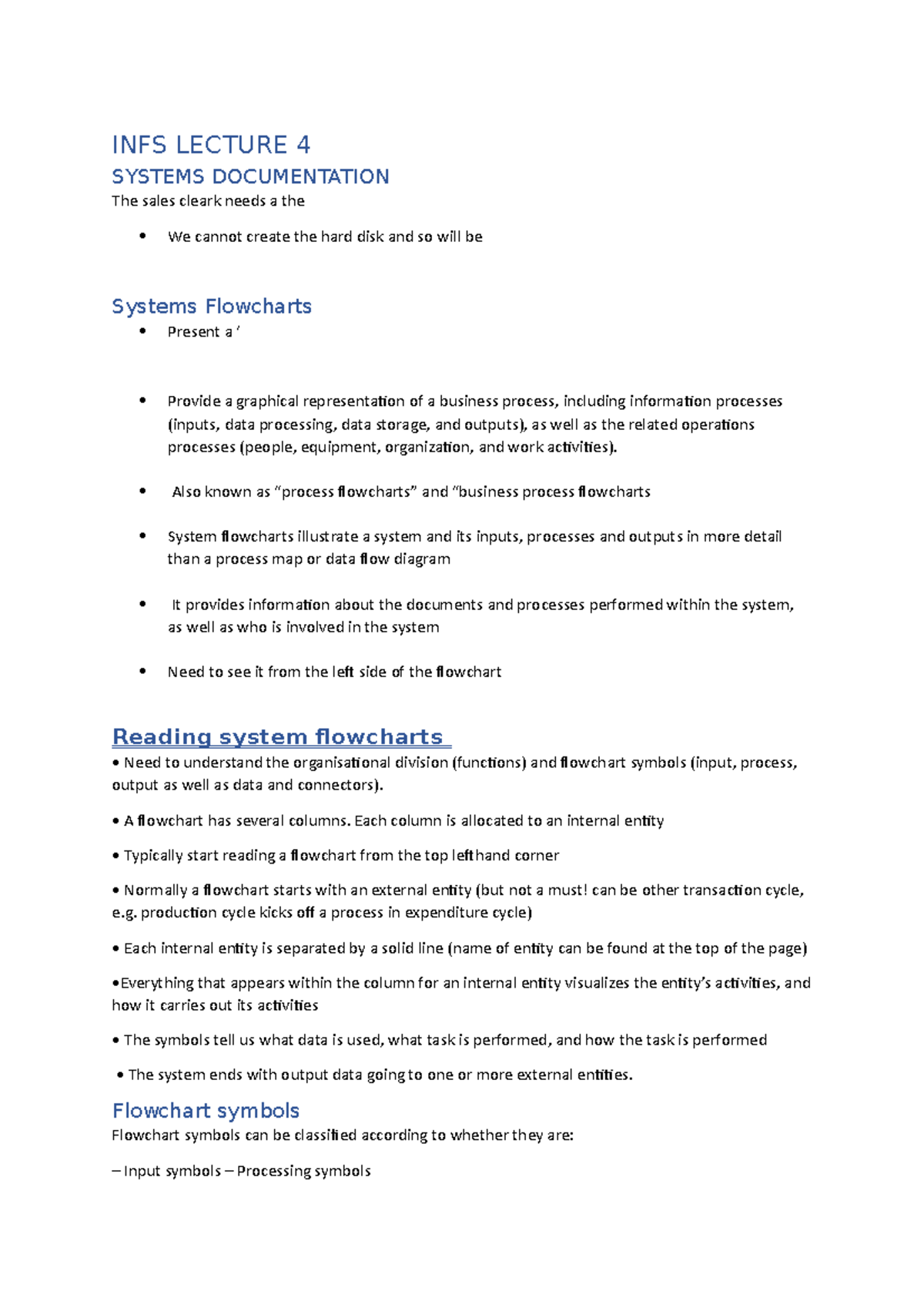 Infs2005 Tutorial Questions For Week 4 Infs Lecture 4 Systems Documentation The Sales Cleark