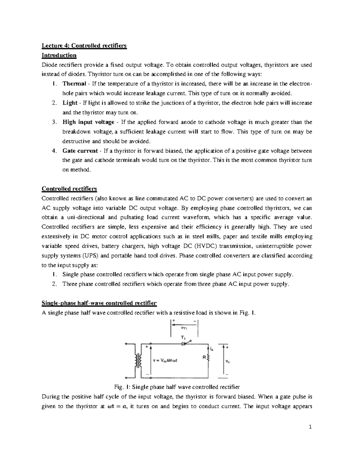 L4PENotes - POWER ELECTRONICS LECTURE 4 - Lecture 4: Controlled ...
