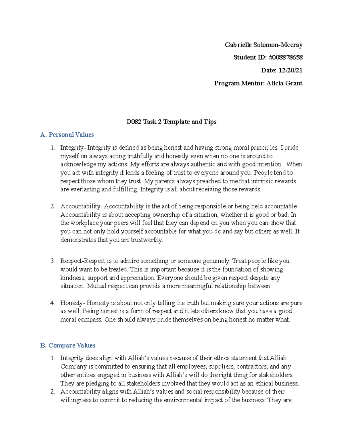 D082 Task 2 Emotional and Cultural Intelligence - Gabrielle Student ID ...