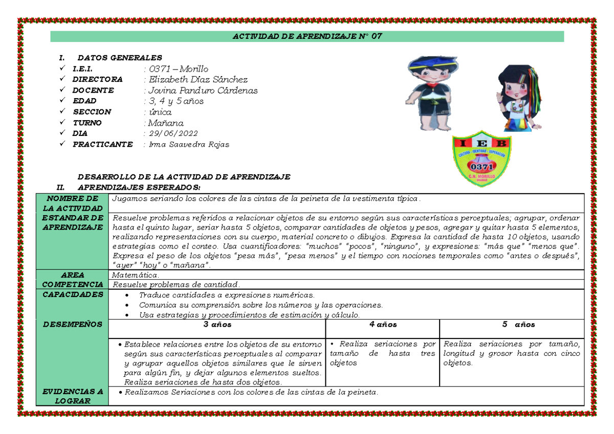 Jueves 30-06-2022 - srdtfghjkl - ACTIVIDAD DE APRENDIZAJE N° 07 I. DATOS GENERALES DESARROLLO DE ...
