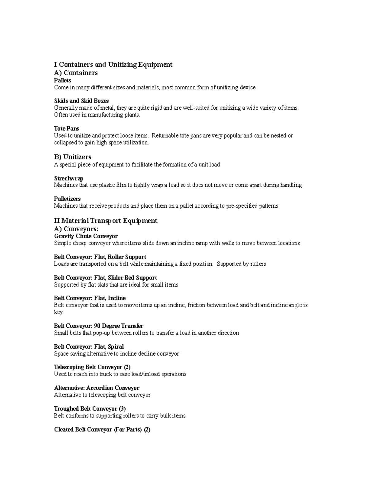 Material Handling Equipment List - I Containers and Unitizing Equipment ...