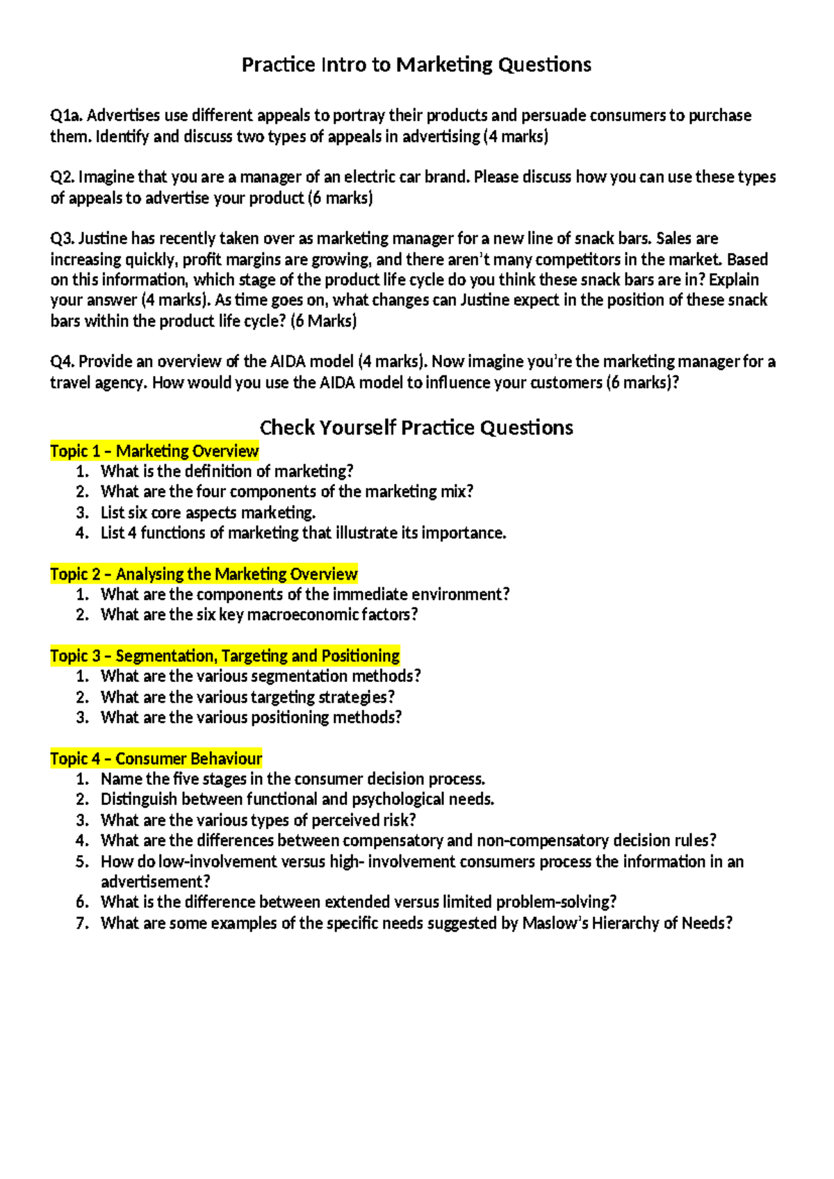 Practice Intro to Marketing Questions - Advertises use different ...