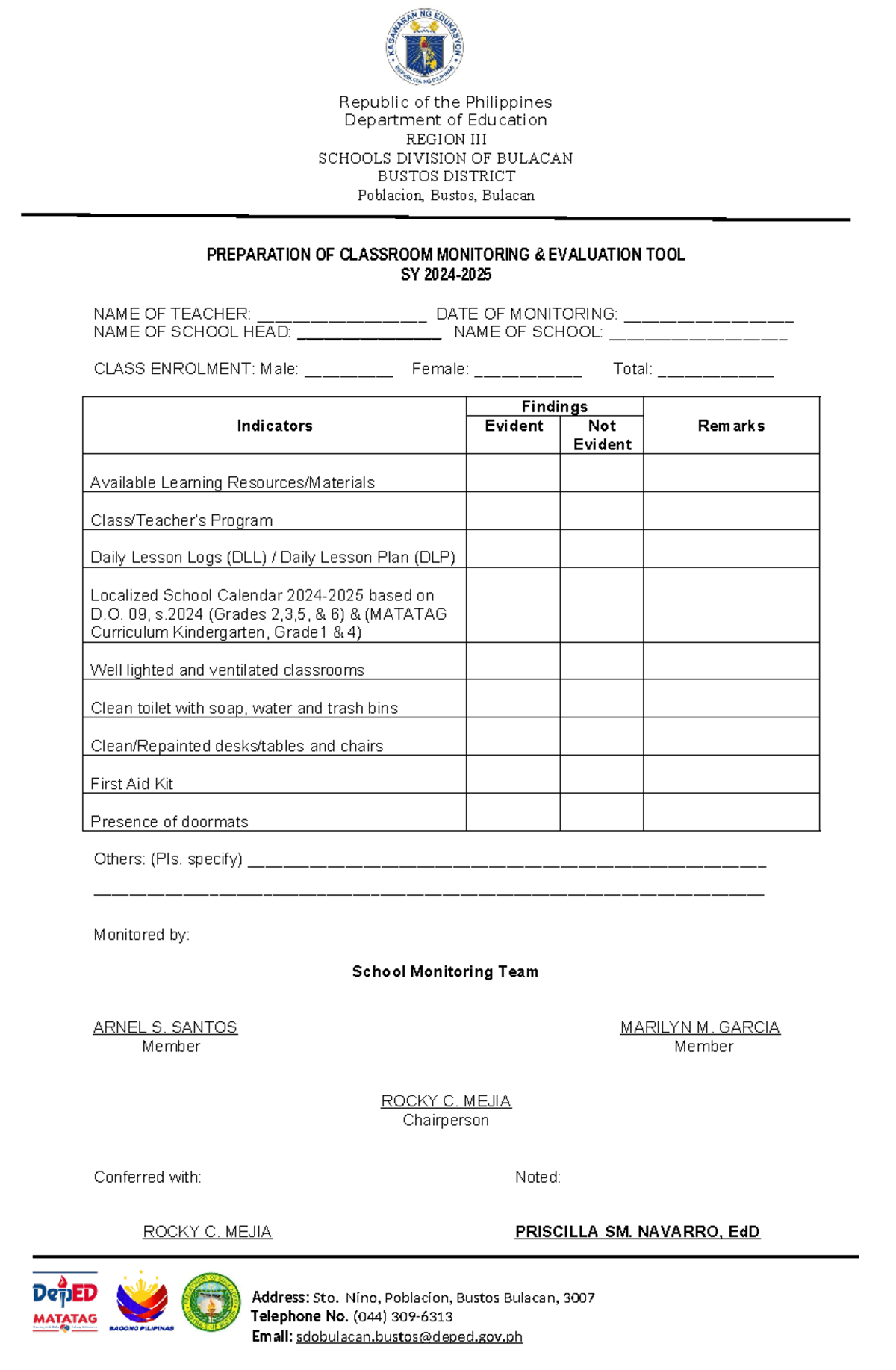 Monitoring Tool Opening of Classees - Republic of the Philippines ...