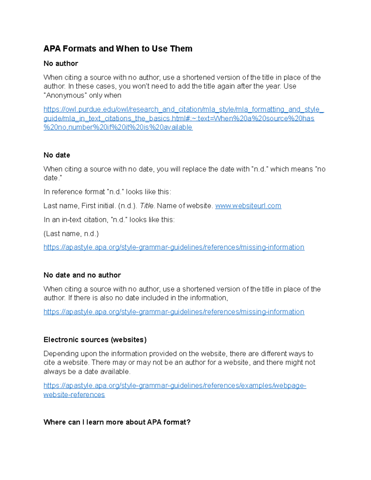 APA Formats and When to Use Them - In these cases, you won’t need to ...