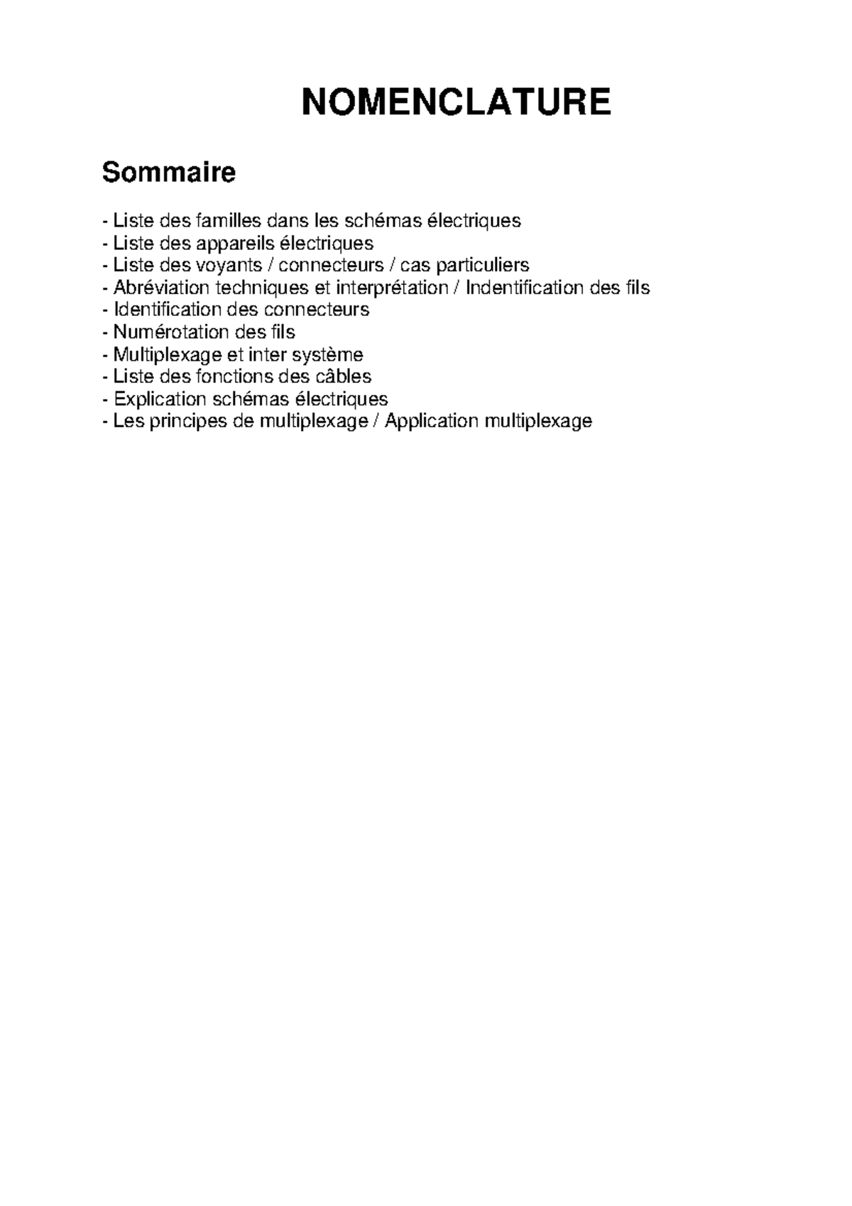 Numeros-schemas-peugeot - NOMENCLATURE Sommaire - Liste des familles dans les schémas ...
