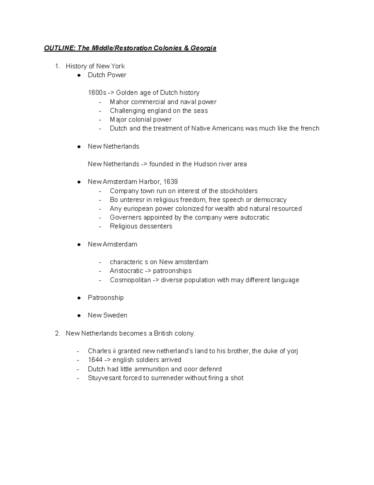 Outline The Middle Restoration Colonies - OUTLINE: The Middle ...