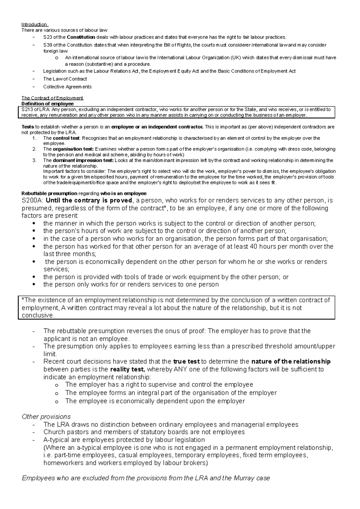 Ch3 - Complete - Summary Labour Law - Introduction There are various ...