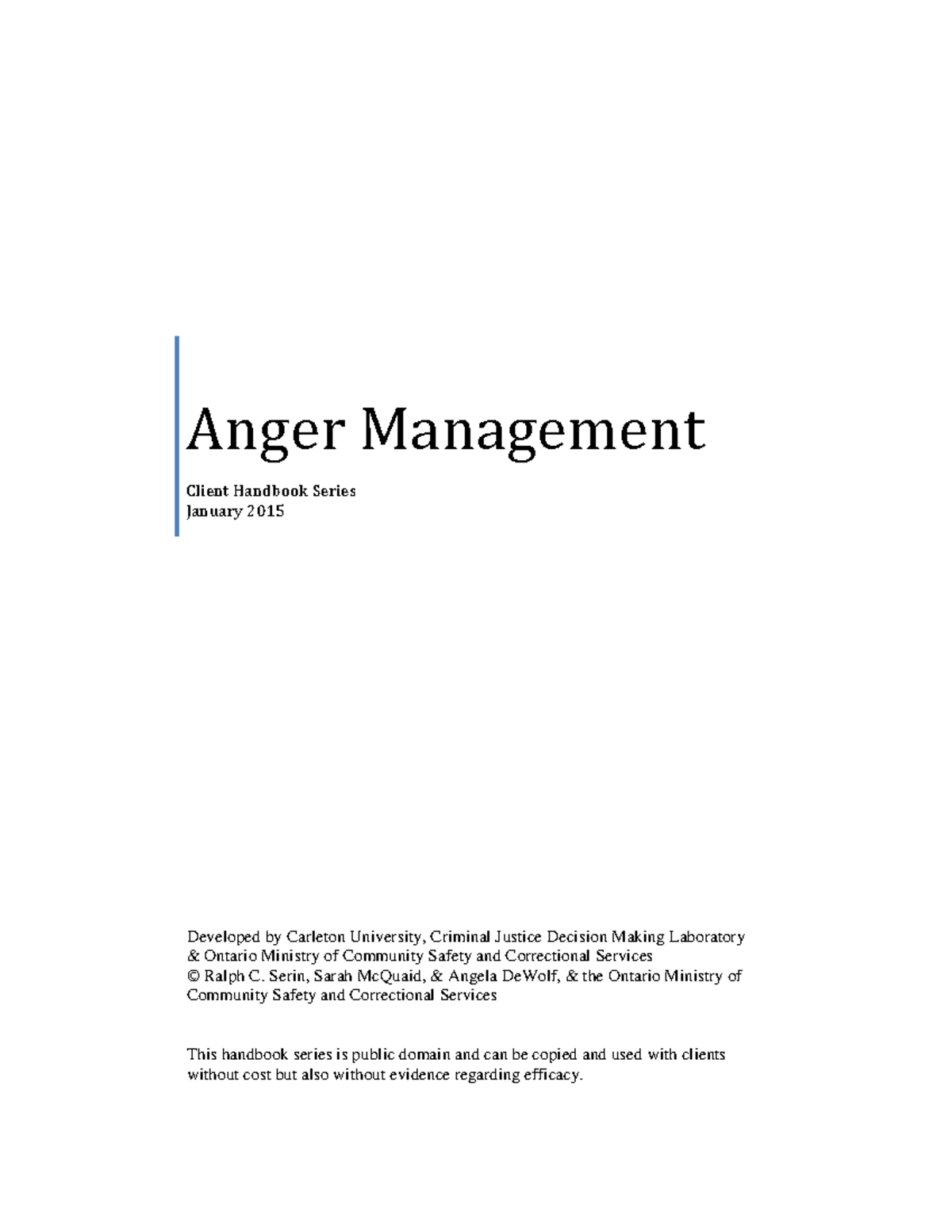 Anger managment - Anger Management Client Handbook Series January 2015 ...