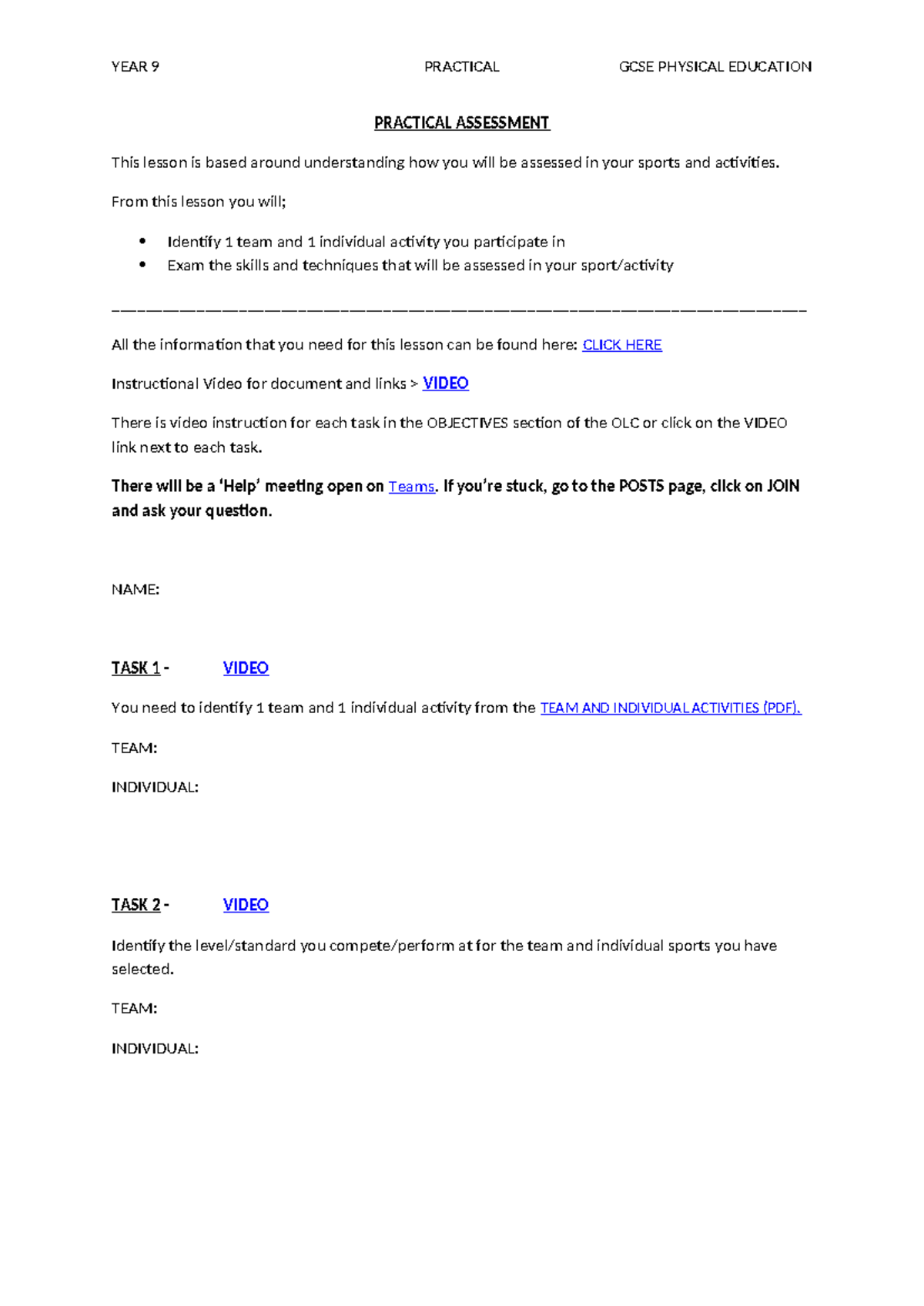 Practical Assessment Tasks - PRACTICAL ASSESSMENT This lesson is based around understanding how ...