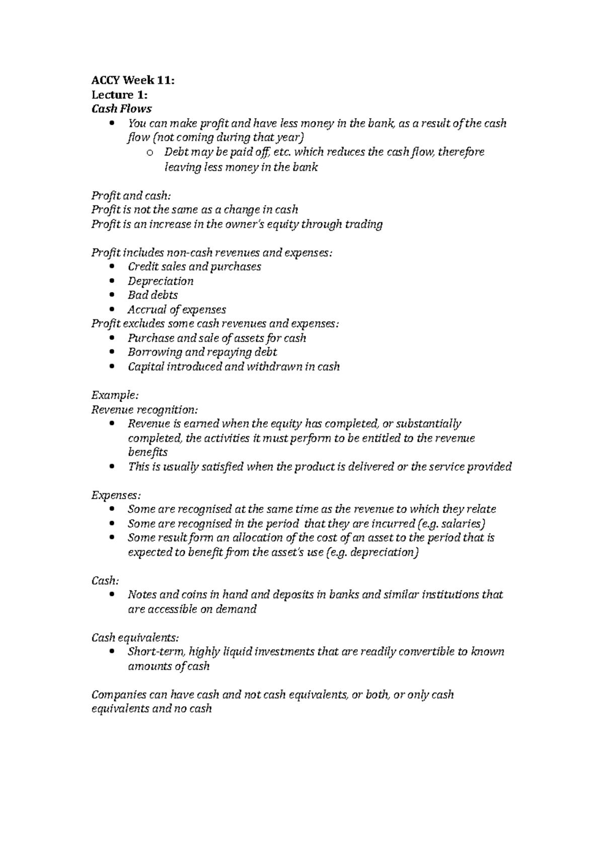 ACCY 130 Lectures 17 and 18 - ACCY Week 11: Lecture 1: Cash Flows You ...