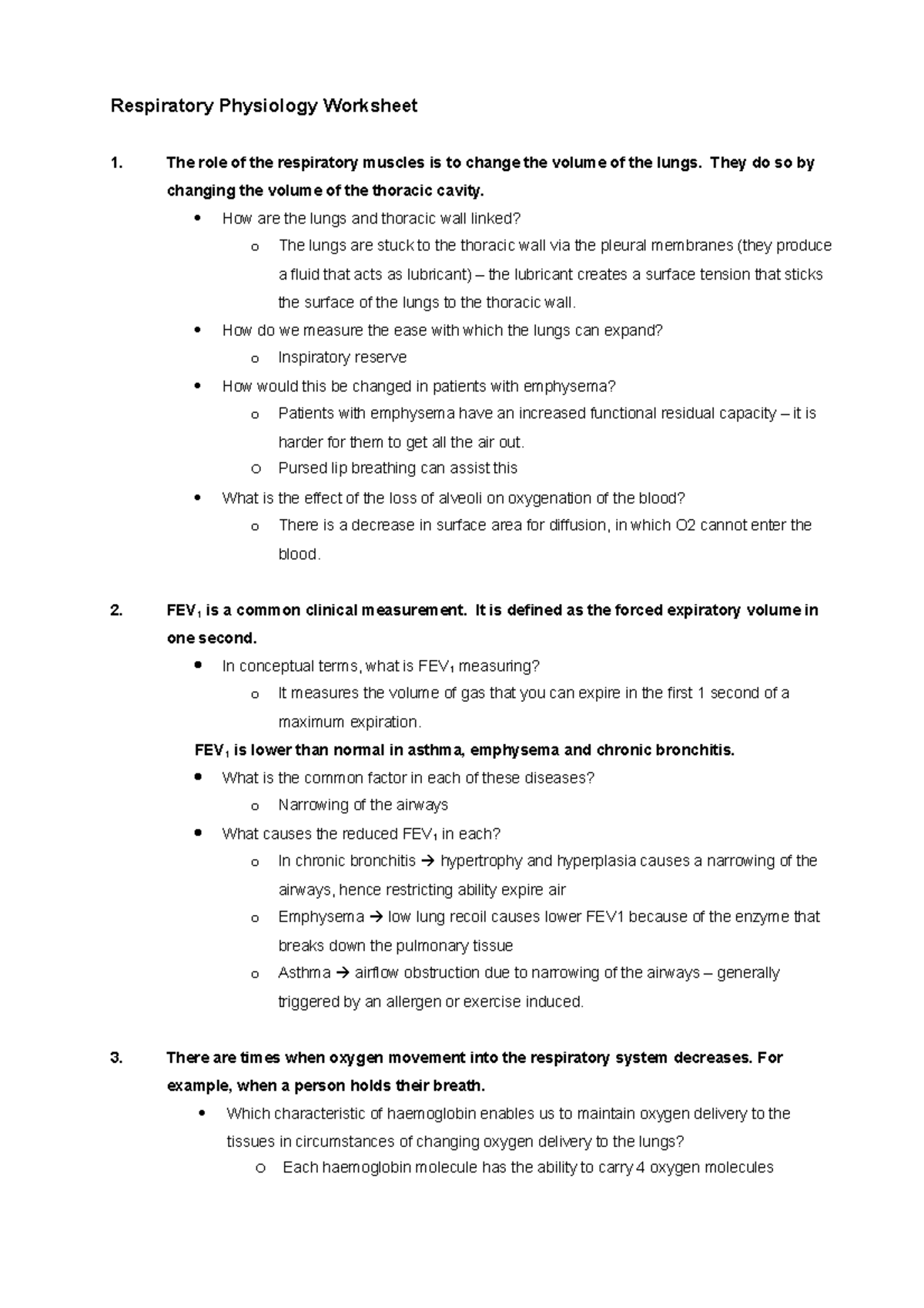 Respiratory physiology worksheet complete - Respiratory Physiology ...