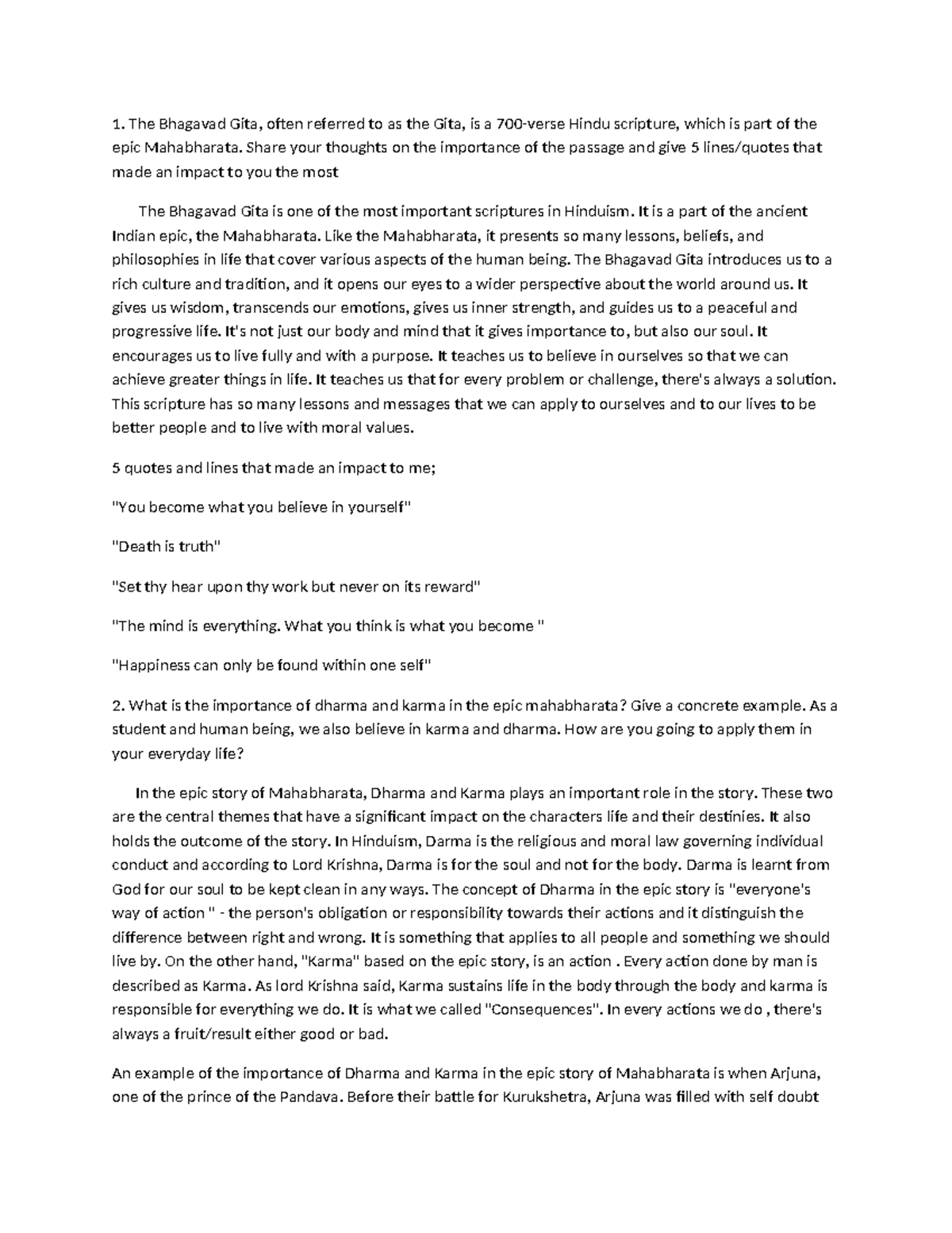 Activity Karmaand Dharma - The Bhagavad Gita, often referred to as the ...