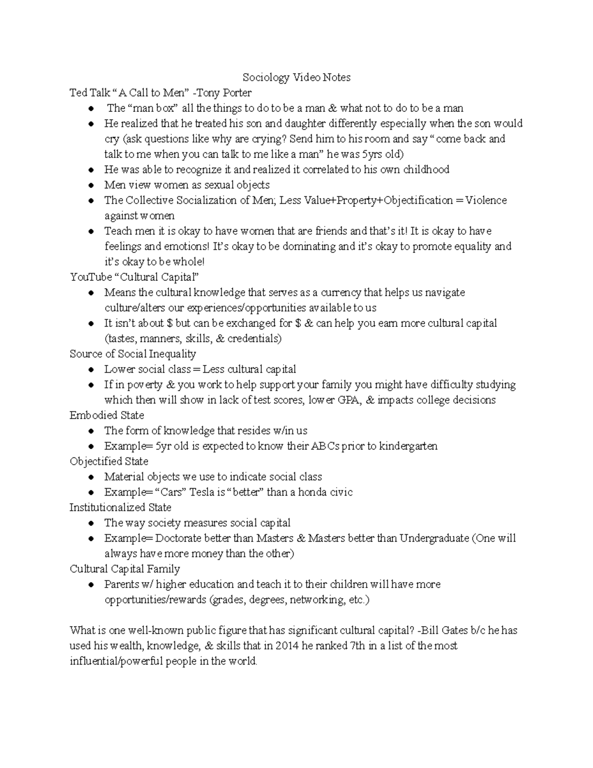 Sociology Video Notes - Ted Talk “A Call to Men” -Tony Porter ...