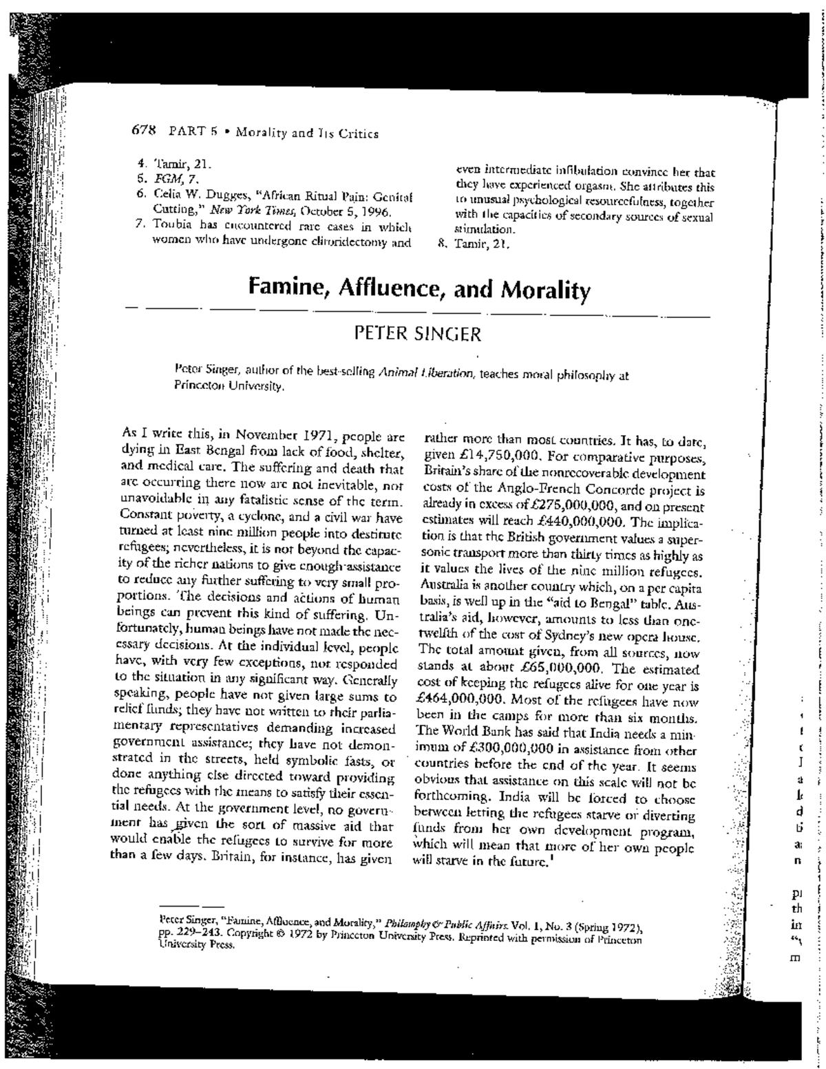 Famine, Affluence, and Morality (Singer) - PHIL 621 - Studocu