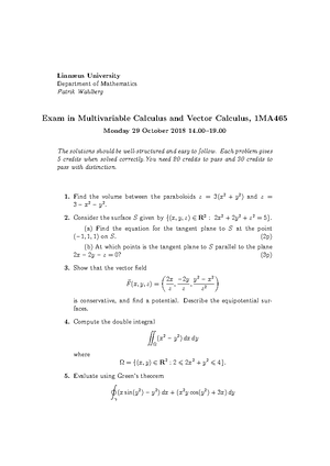 190816 - tentamen i flervariabelanalys - Linnæus University Department ...