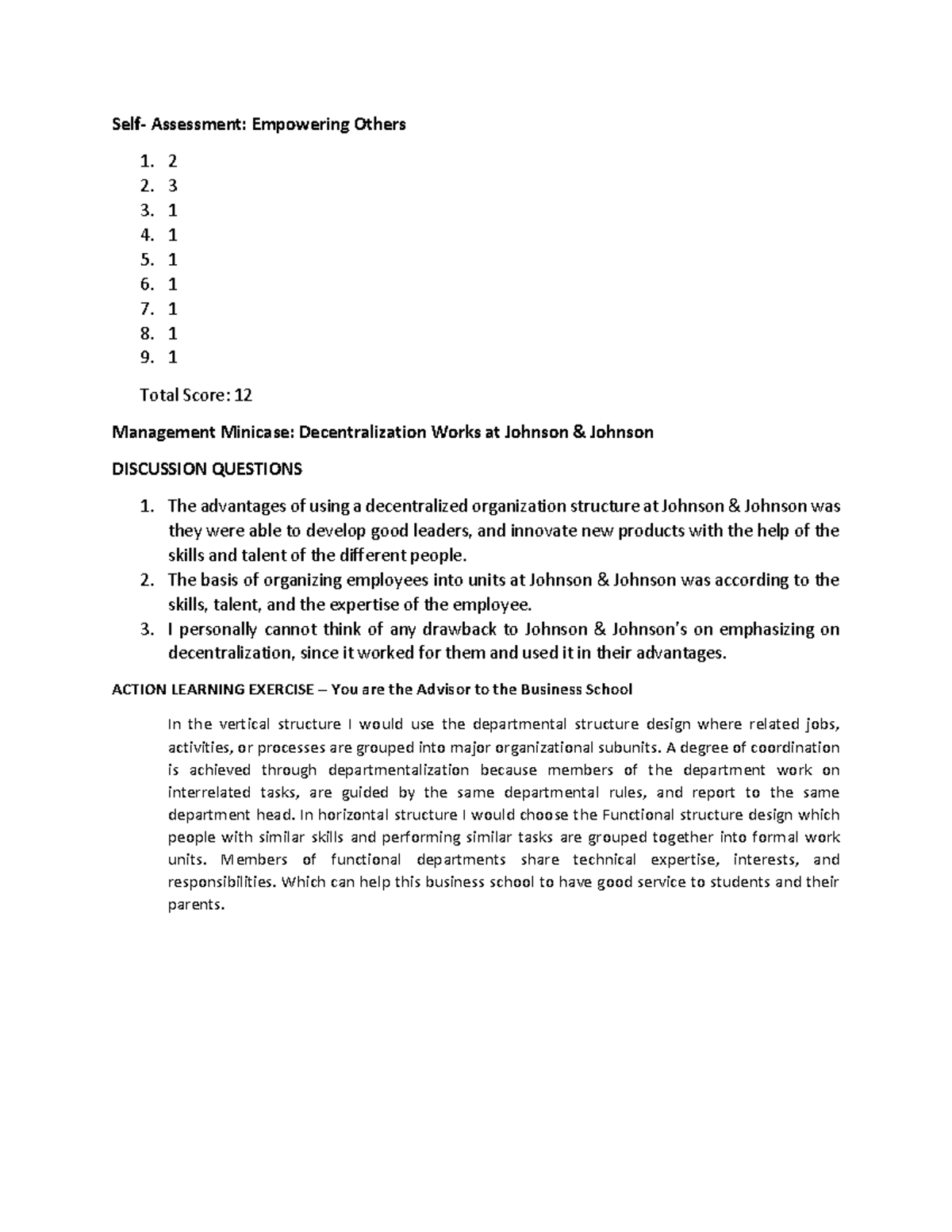 Engineering Management SELF Assessment - Assessment: Empowering Others ...