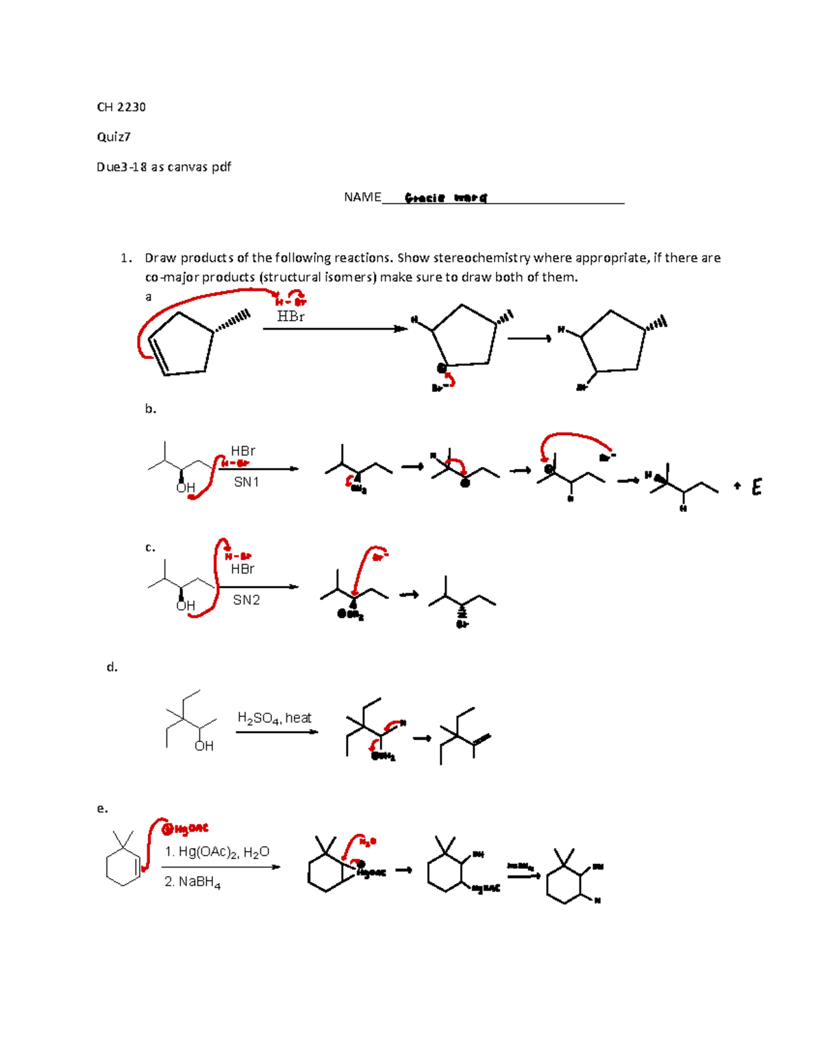 Quiz 7 - Practice - ####### CH 2230 Quiz 7 Due 3- 18 as canvas pdf ...