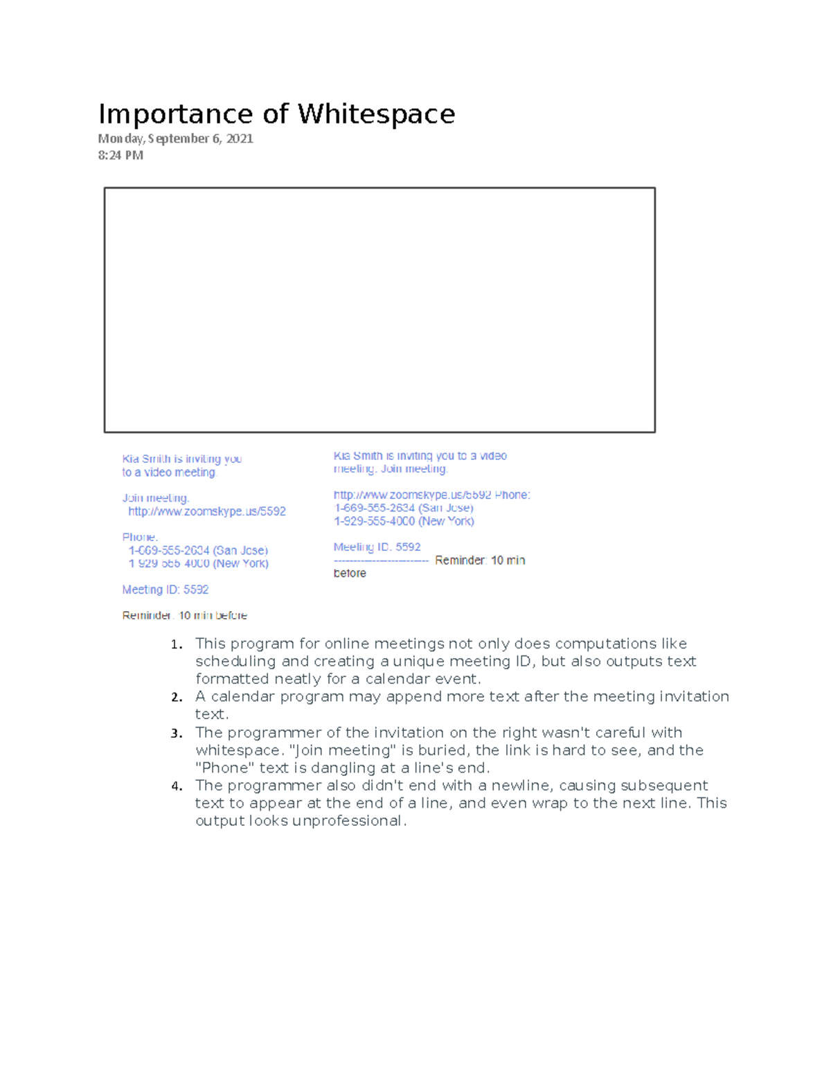 Importance of Whitespace - Importance of Whitespace Monday, September 6 ...