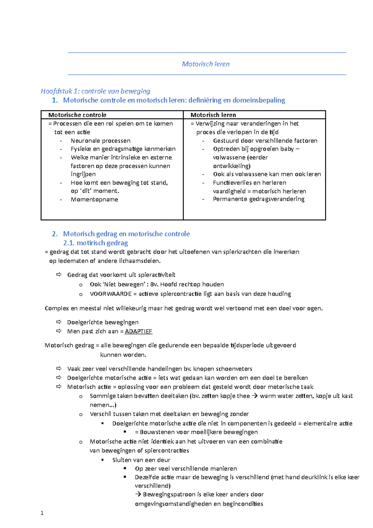 Motorisch leren theoriecursus - Motorisch leren Hoofdstuk 1: controle ...