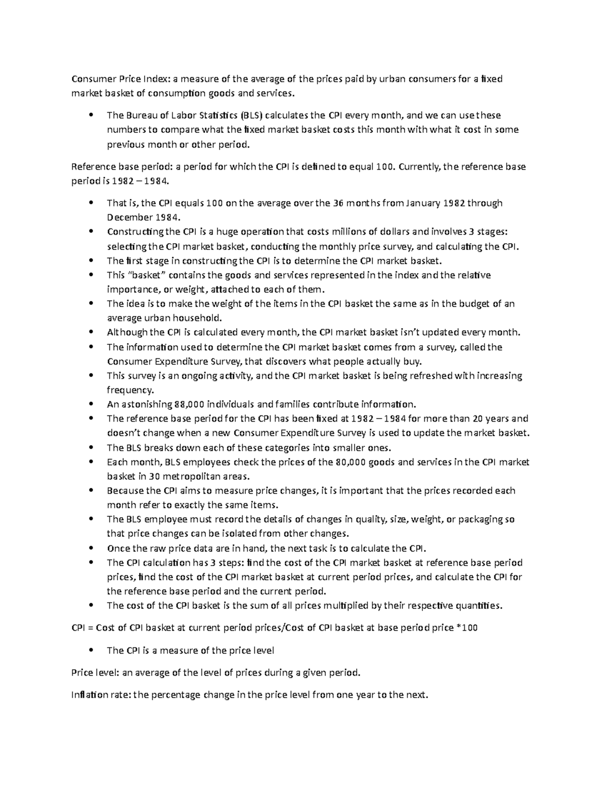 ECO 2013 23.1 Notes - Consumer Price Index: a measure of the average of ...