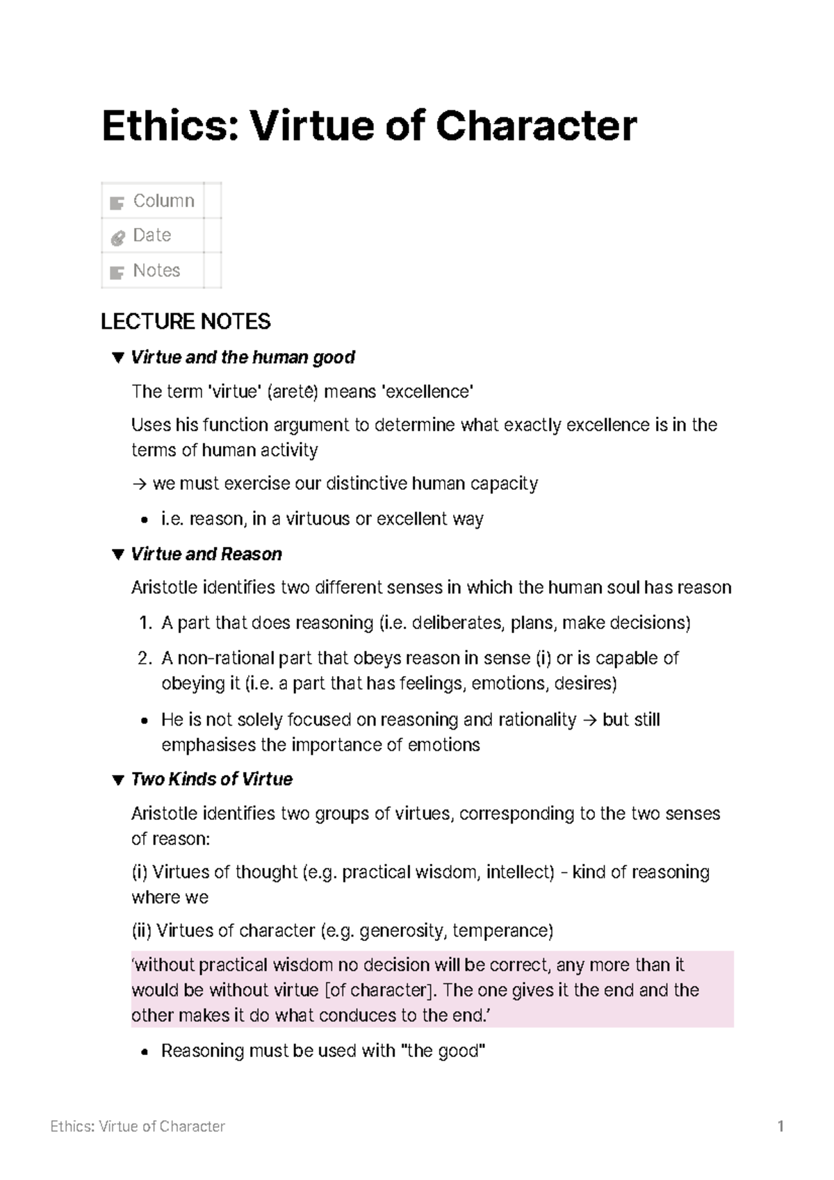 Ethics Virtue of Character - Ethics: Virtue of Character Column Date ...