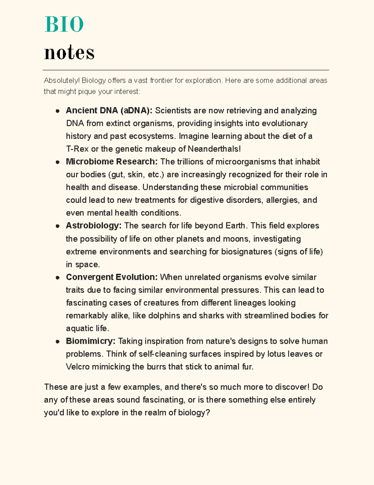 Biology Class Notes - BIO notes Absolutely! Biology offers a vast ...