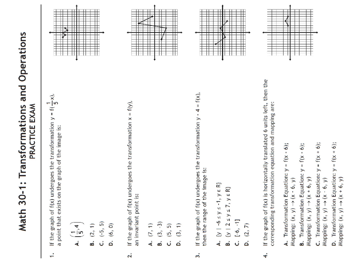 Math wokrsheet for grrade 12 - Math Transformations and Operations ...