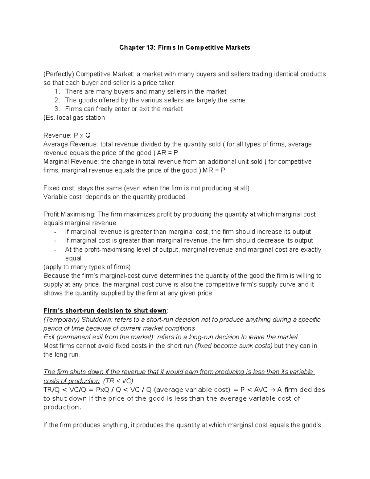 Chapter 13 Firms in Competitive Markets - Chapter 13: Firms in ...