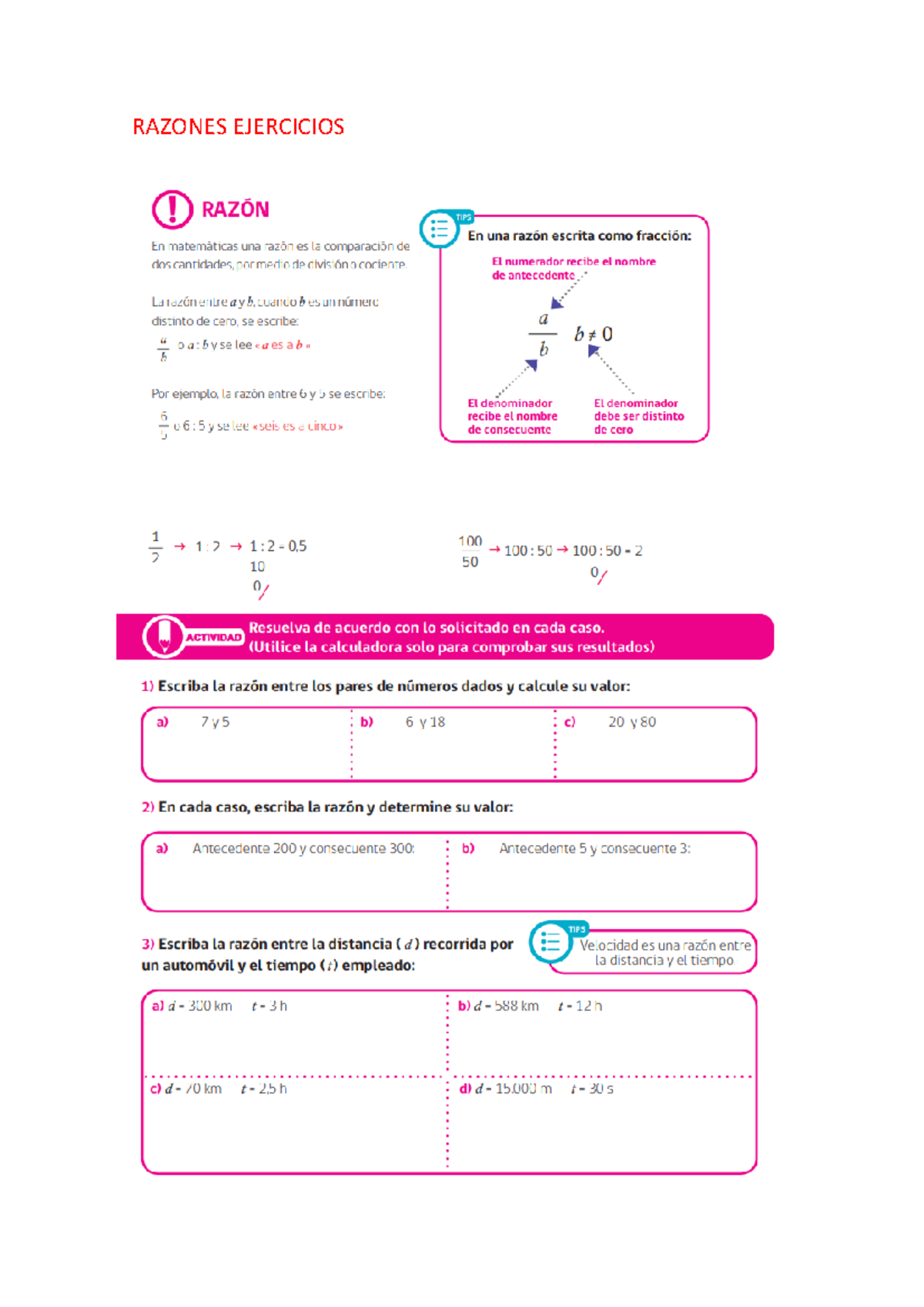 Razones, Proporciones, Tasas Y Porcentajes - RAZONES EJERCICIOS RAZÓN ...