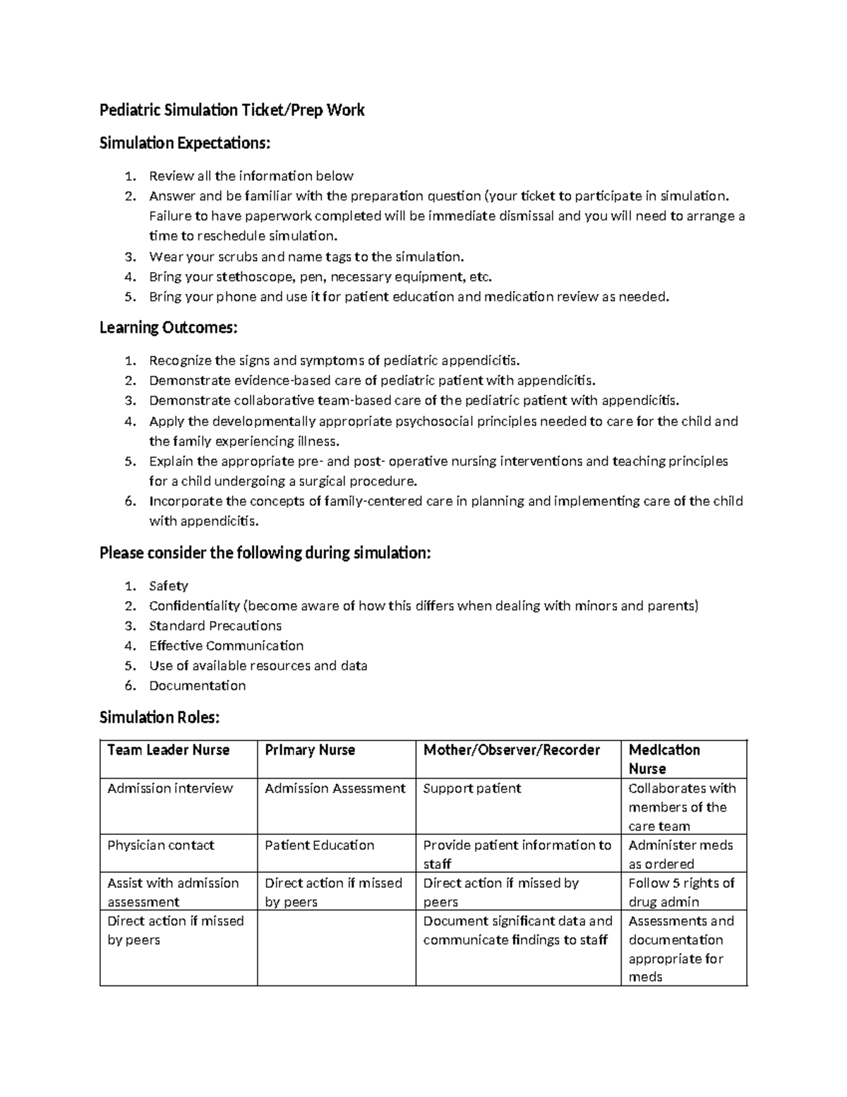 Pediatric Simulation Prep Worksheet-2 - Pediatric Simulation Ticket ...