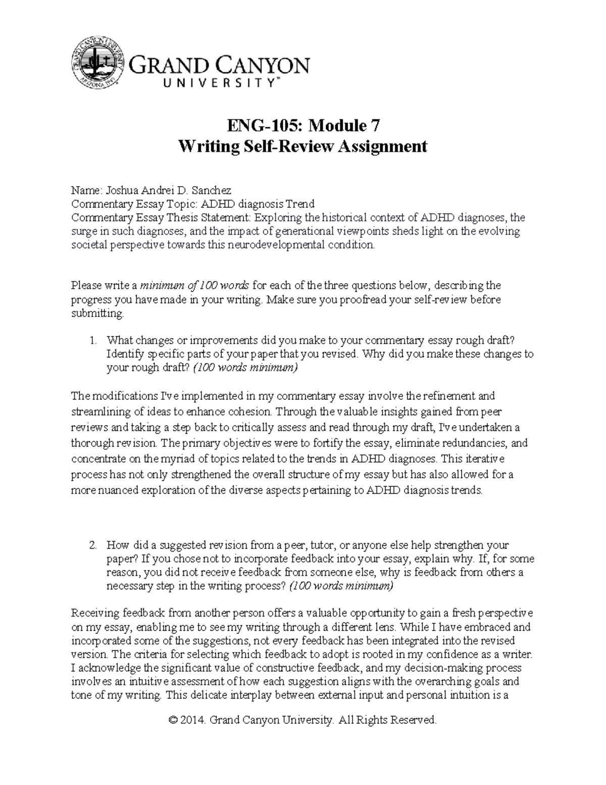 ENG 105 RS Self Review Assignment - ENG-105: Module 7 Writing Self ...