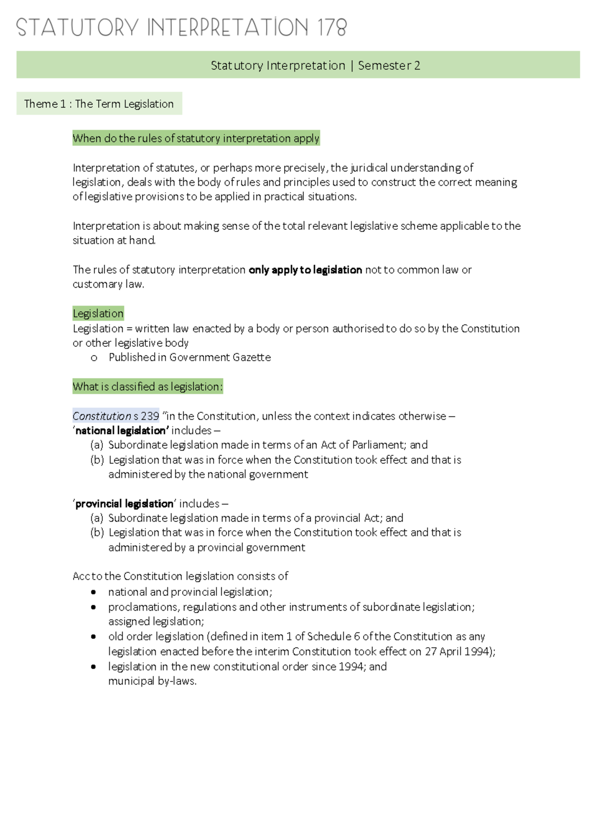 Con law and stat interp S2 - When do the rules of statutory ...