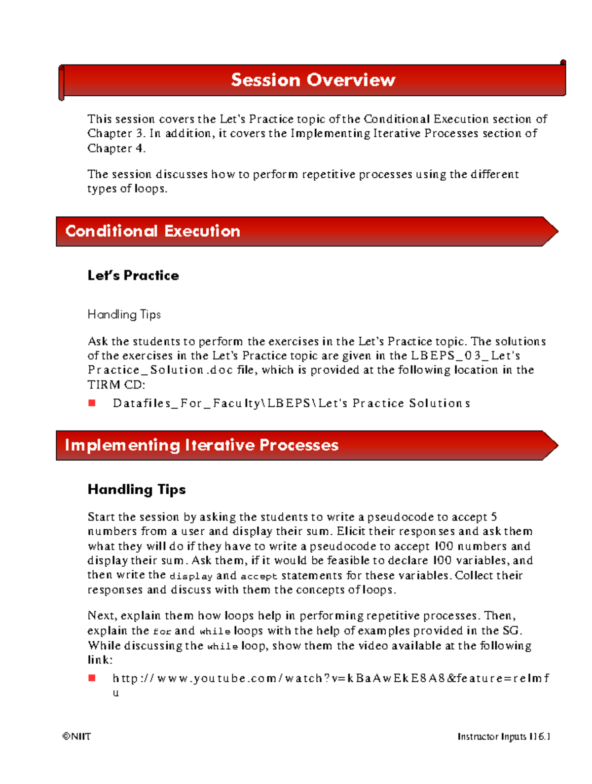 19 Lbeps CG Session 16 Inputs - NIIT Instructor Inputs I16. This ...