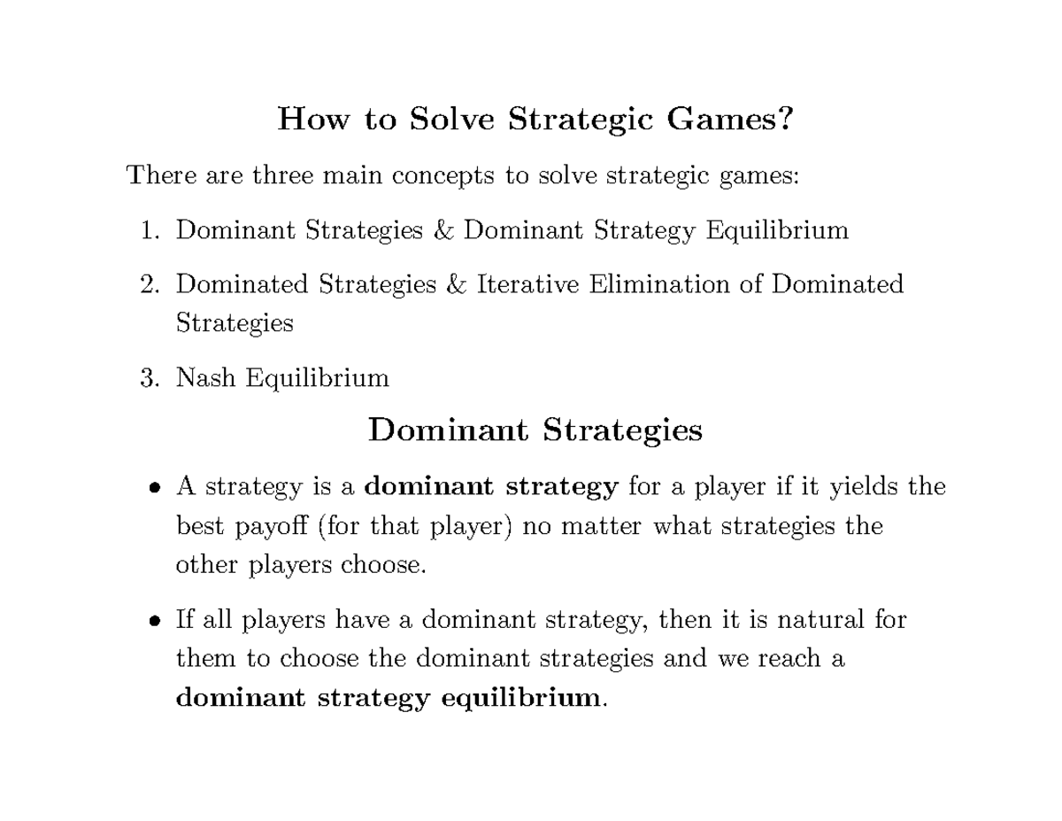E308SL4 - Game theory excursus revolved - How to Solve Strategic Games ...