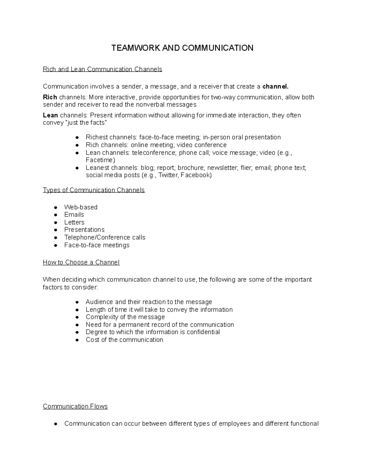 Intro to Business Chapter 11 Part 3 Notes - TEAMWORK AND COMMUNICATION ...