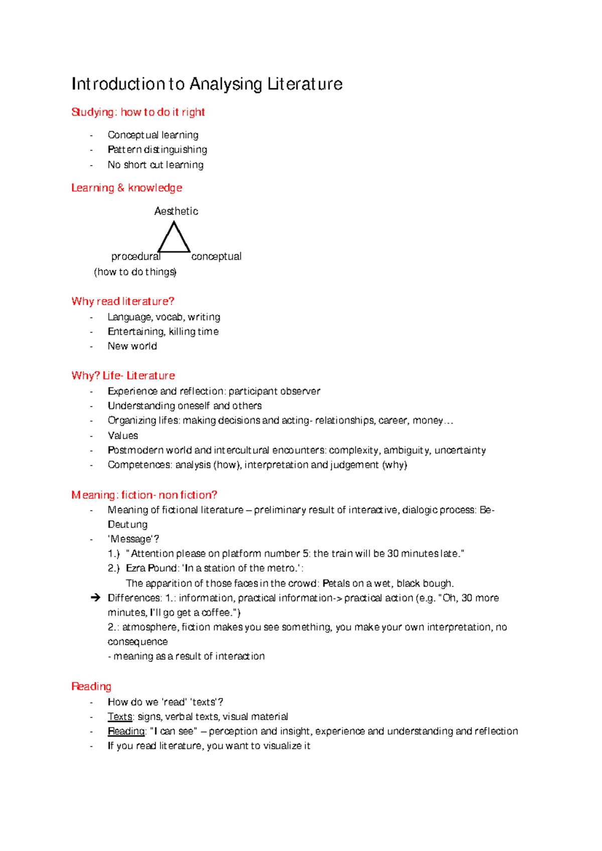 Introtoduction to analysing Literature Vorlesung Nummer 1 ...