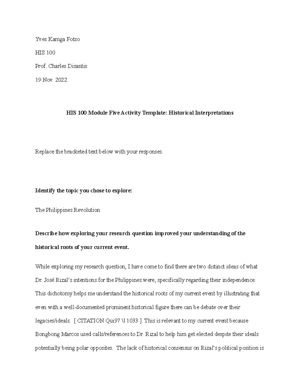 Module 5 Activity Historical Interpretations - Yves Kamga Fotso HIS 100 ...