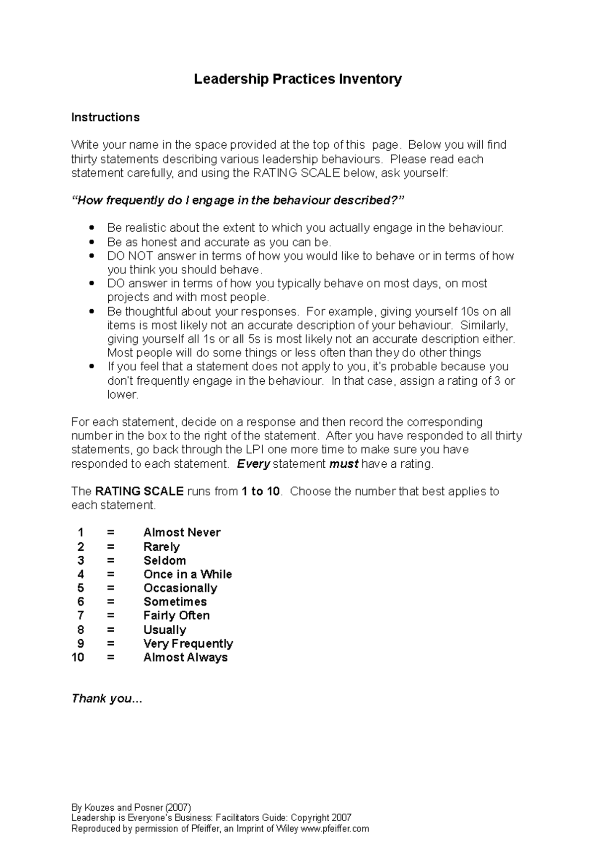 Leadership Practices Inventory - Leadership Practices Inventory ...