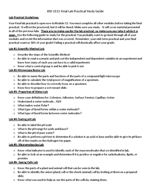 BIO 1111 Lab Practical Midterm Study Guide Fall 2020 - BIO 1111 Midterm ...