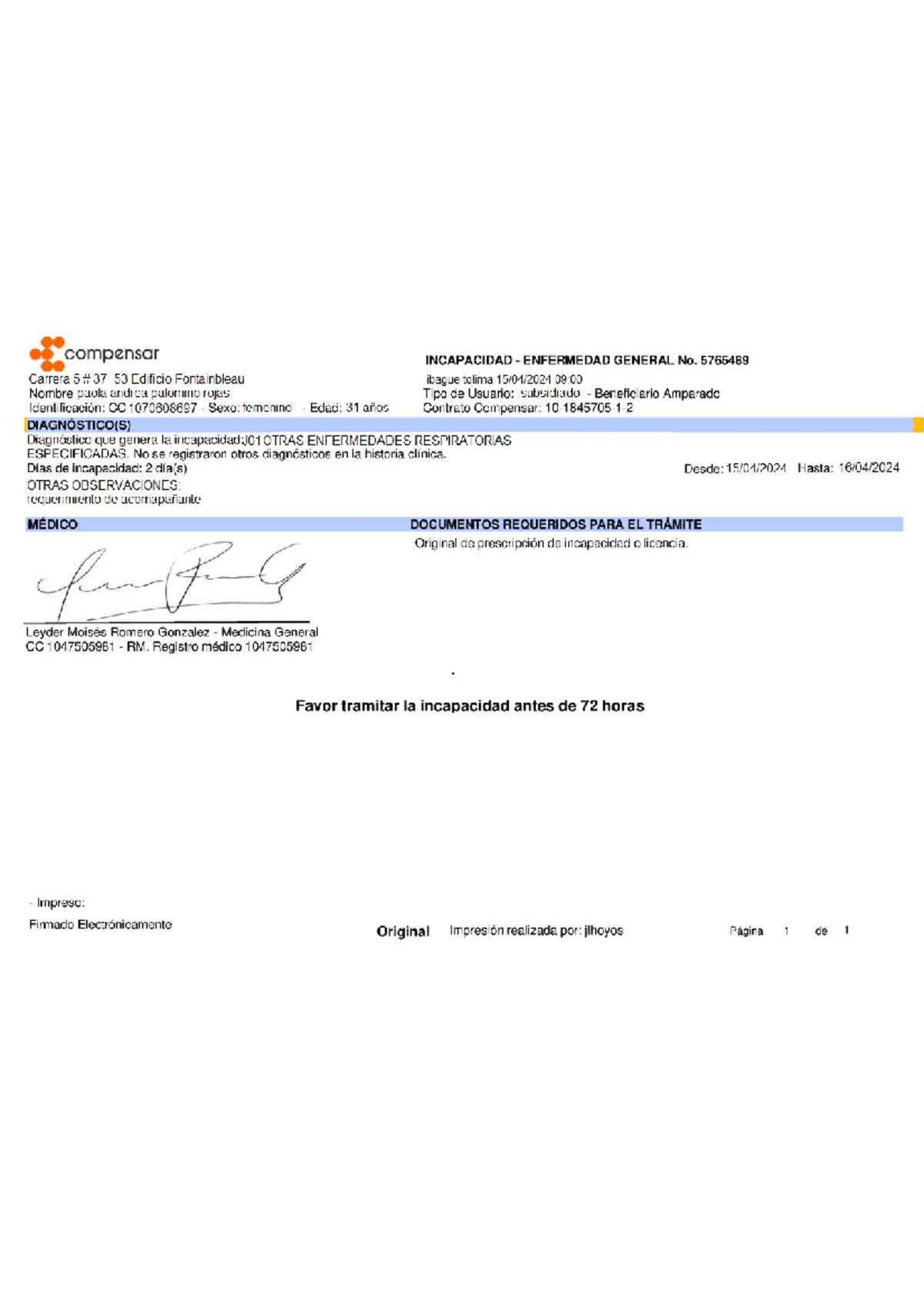 I paola - incapcidd editable - compensar INCAPACIDAD ENFERMEDAD GENERAL ...