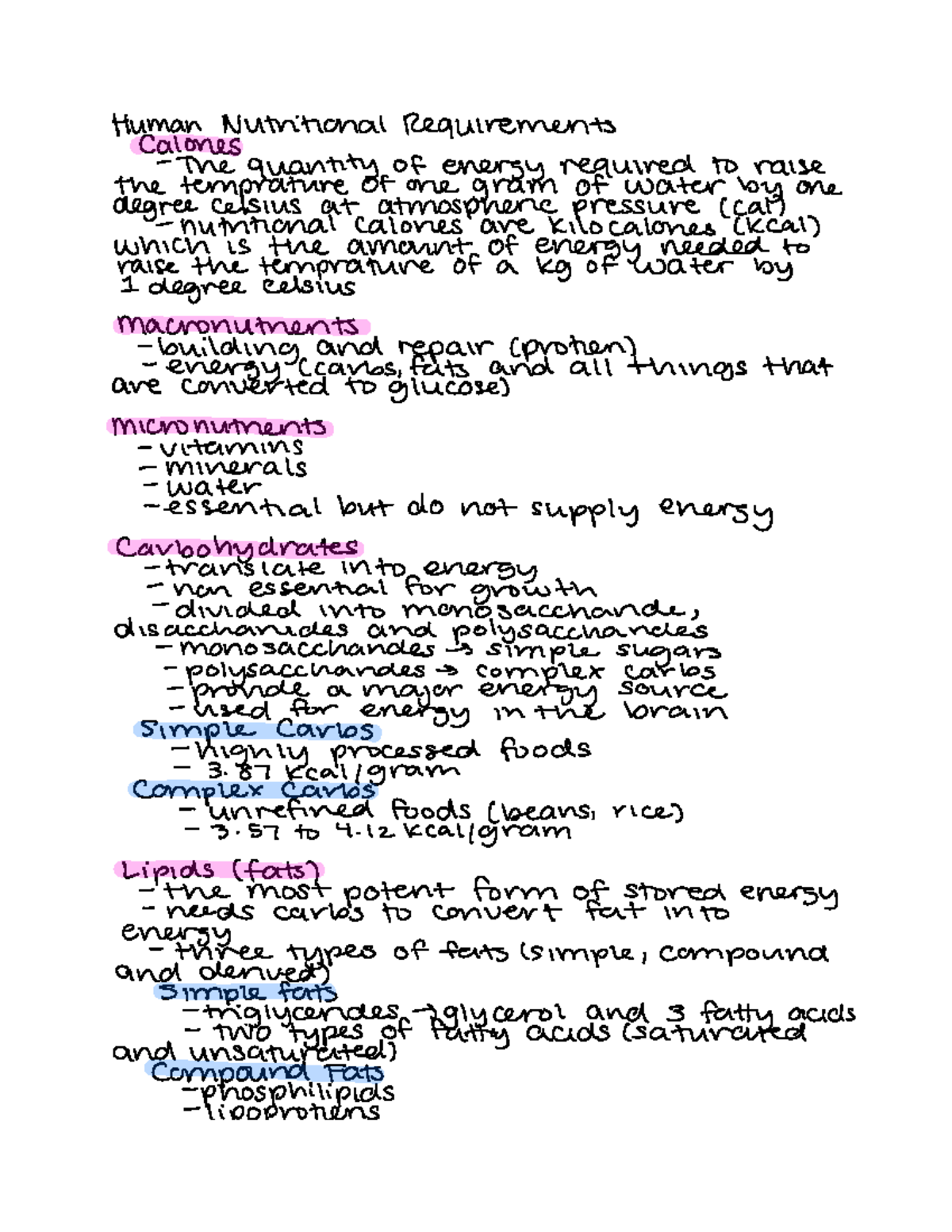 Nutrition - Lecture notes 9 - Human Nutritional ####### Requirements ...