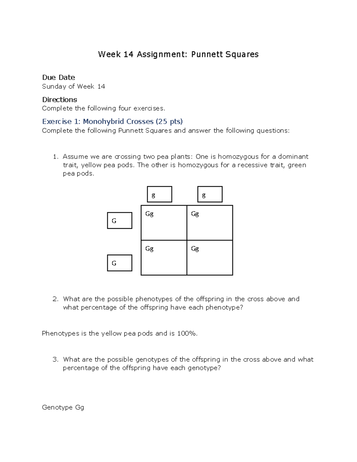 Punnit - Week 14 Assignment: Punnett Squares Due Date Sunday of Week 14 ...