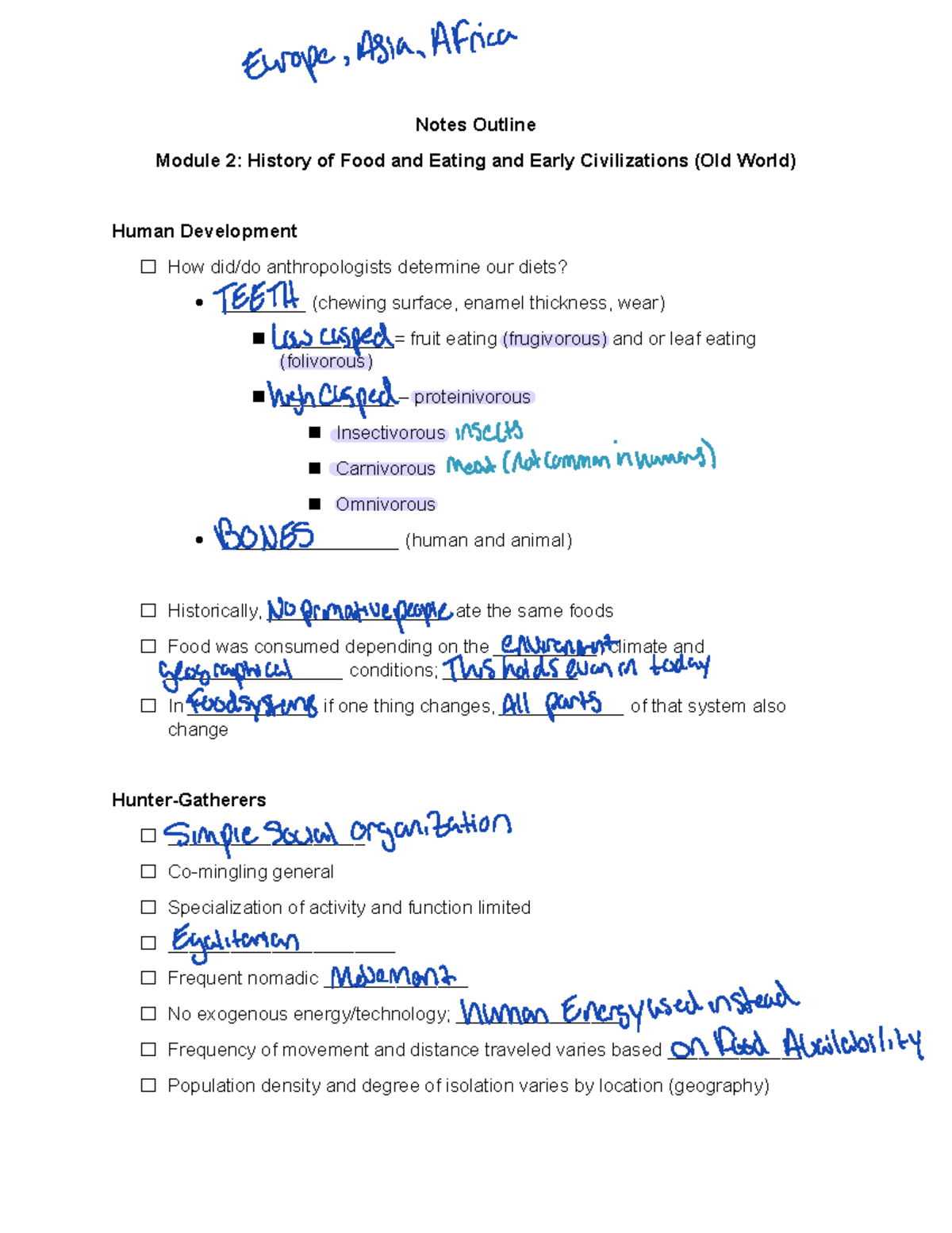 History OF FOOD AND Eating OLD World - Notes Outline Module 2: History ...
