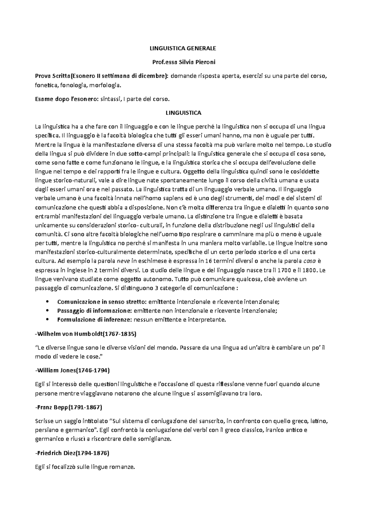 Linguistica Generale - LINGUISTICA GENERALE Prof Silvia Pieroni Prova ...