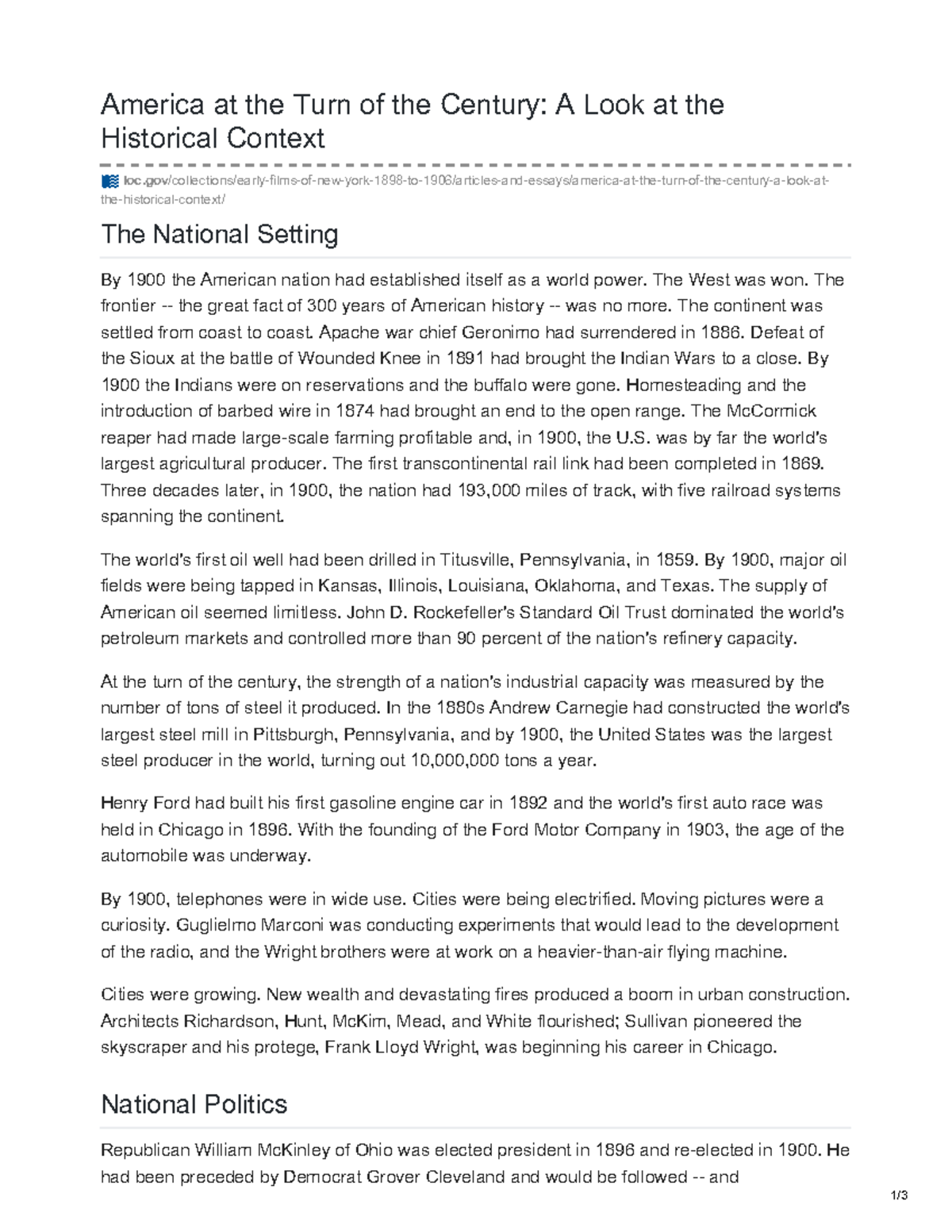 3.3 America at the Turn of the Century A Look at the Historical Context ...