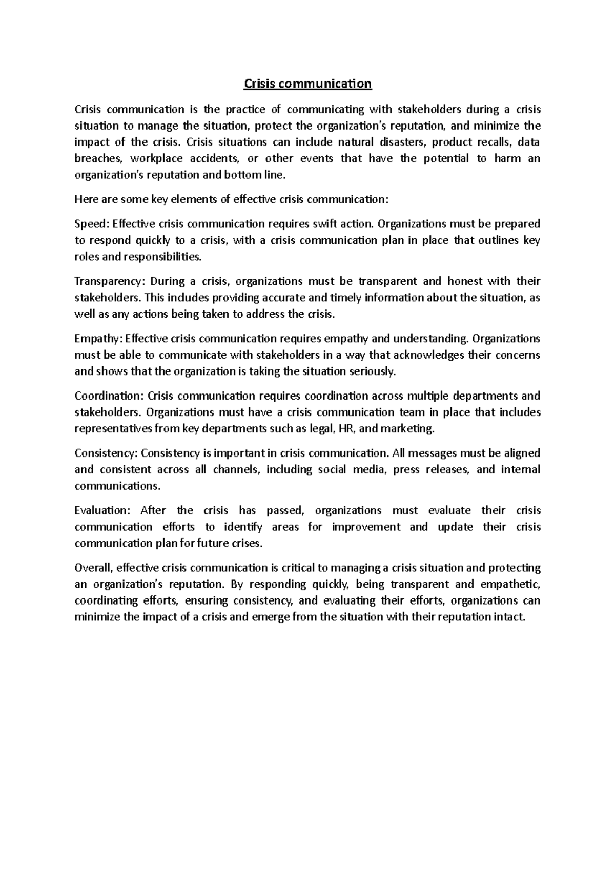 Crisis communication - Crisis communication Crisis communication is the ...