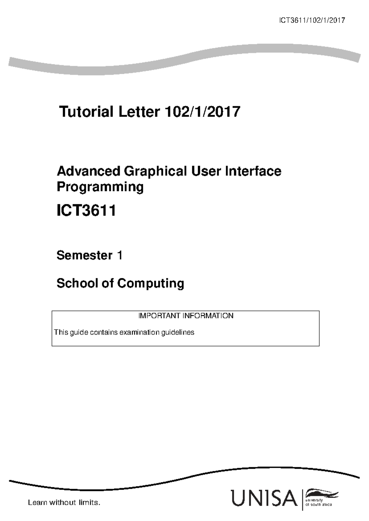 ICT3611 examguidelines-semester 1-2017 - ICT3611/102/1/ Tutorial Letter ...