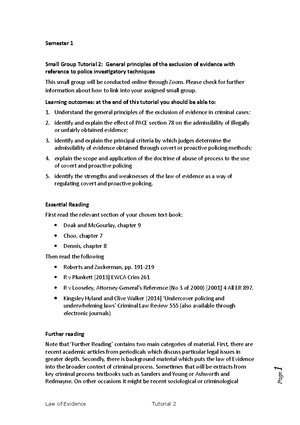 Tutorial three Identification evidence and PACE s78 - Studocu